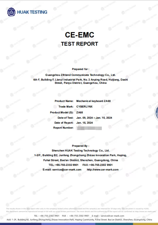 CE-EMC TEST REPORT – ZIFRIEND Gaming