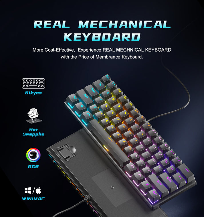 BD61 61 keys Rainbow lighting Swappable Switch Mechanical keyboard ...