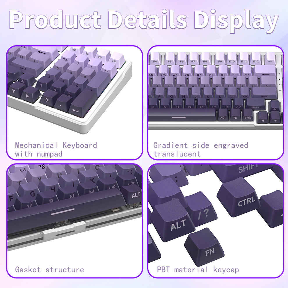 ZT99 PBT Translucent keycaps Gsaket framework hot-swap USB RGB Led Bac ...