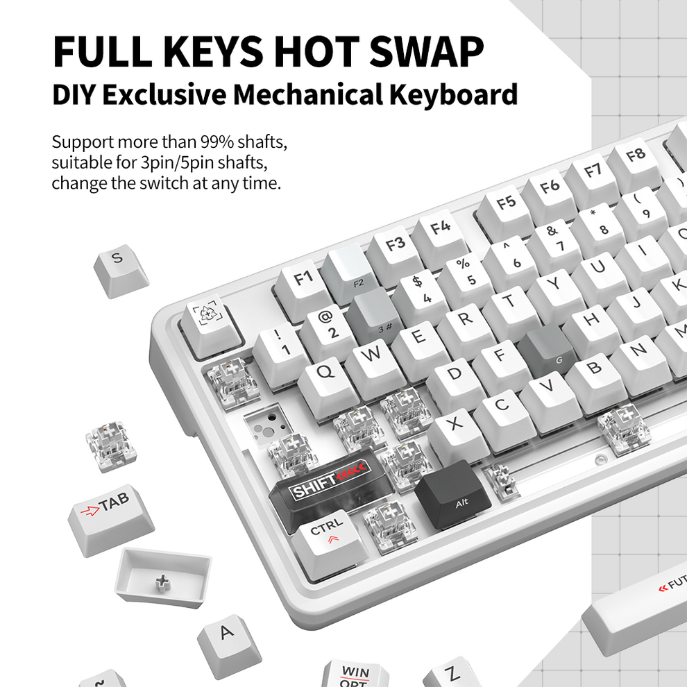 ZT82 75% Keyboard 82 Keys Hot Swappable DIY USB Wired Wireless BT Mini ...