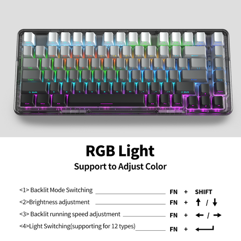 ZT82 75% Keyboard 82 Keys Hot Swappable DIY USB Wired Wireless BT Mini ...