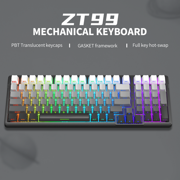 ZT99 PBT Translucent keycaps Gsaket framework hot-swap USB RGB Led Bac ...