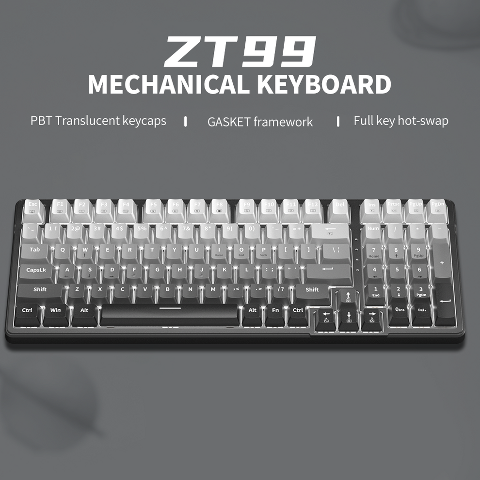 ZT99 PBT Translucent keycaps Gsaket framework hot-swap USB RGB Led Bac ...