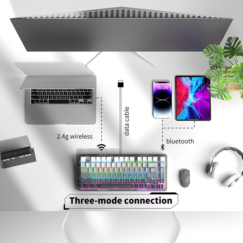 ZT82 75% Keyboard 82 Keys Hot Swappable DIY USB Wired Wireless BT Mini ...