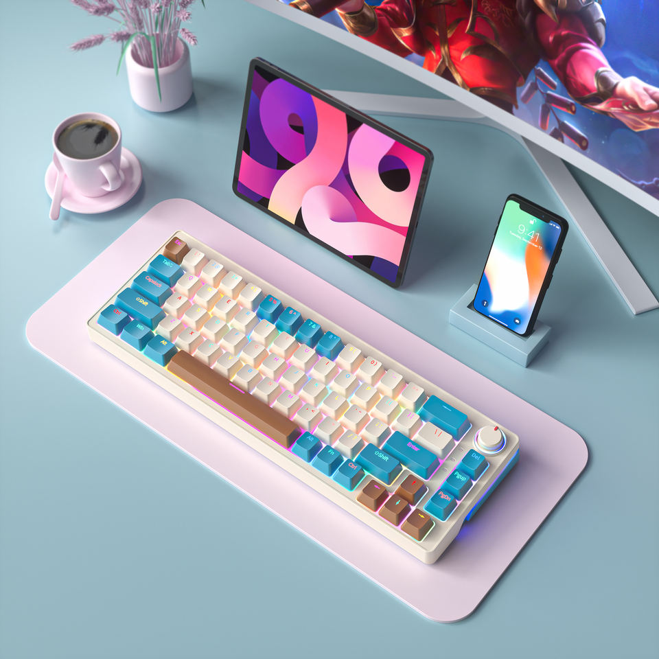 ZA68 65% Keyboard 68 Keys Hot Swappable Anti-ghosting 2.4G Wireless BT ...