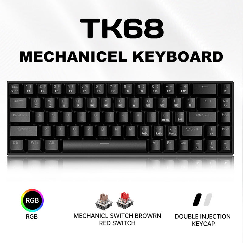 TK68 Black 68Keys RGB Backlit N-key rollover Wired Mode Plug and Play ...