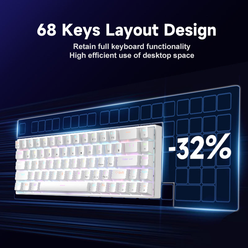 TK68 Black 68Keys RGB Backlit N-key rollover Wired Mode Plug and Play ...