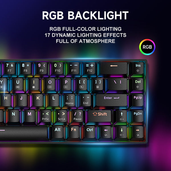TK68 Black 68Keys RGB Backlit N-key rollover Wired Mode Plug and Play ...