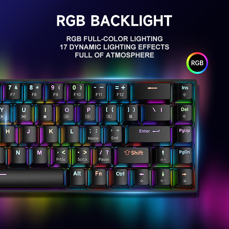 TK68 Black 68Keys RGB Backlit N-key rollover Wired Mode Plug and Play ...