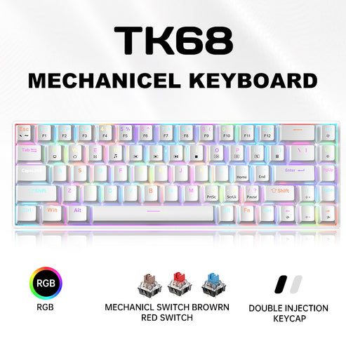 TK68 Black 68Keys RGB Backlit N-key rollover Wired Mode Plug and Play ...