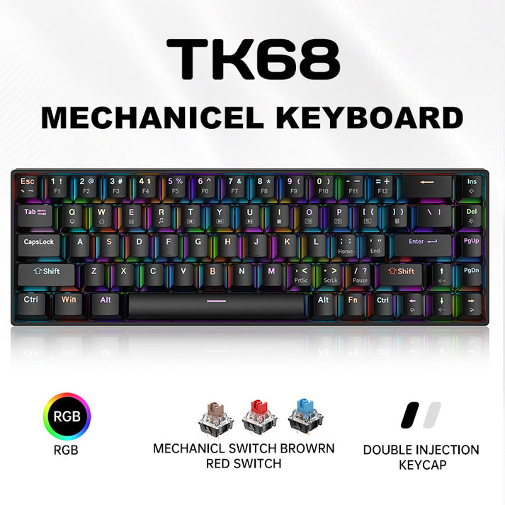 TK68 Black 68Keys RGB Backlit N-key rollover Wired Mode Plug and Play ...
