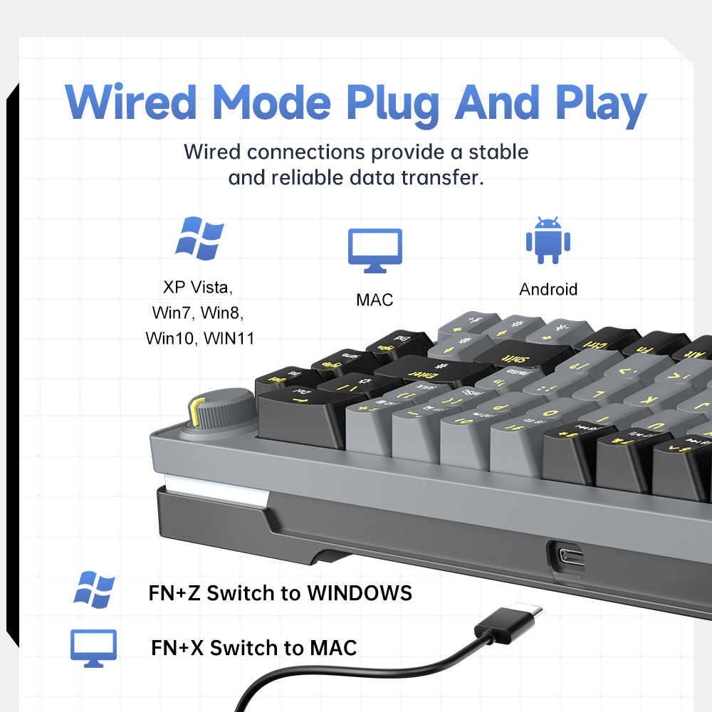 AG68 67 Keys with knob Hot-Swappable Switch ABS Keycap Rainbow Bcaklit ...