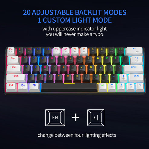 ZA646 60% Keyboard 63 Keys Hot Swappable Green Red Switch Custom Keyca ...