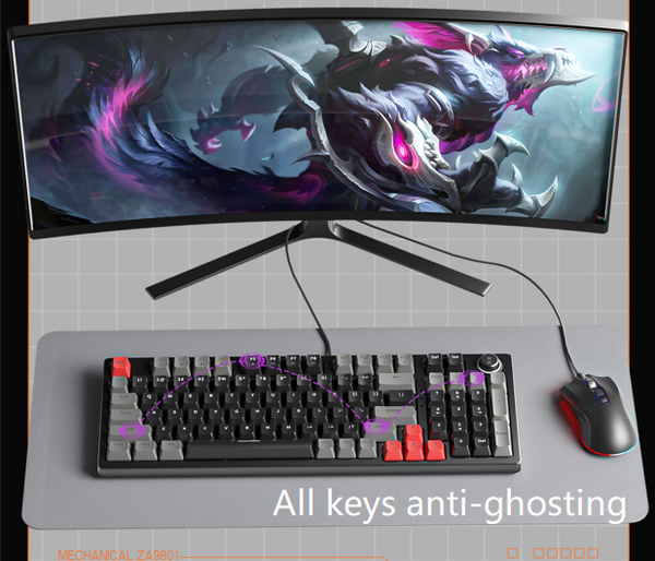 ZA981 85% Keyboard 98 Keys Hot Swappable Green Red Switch Custom Keyca ...