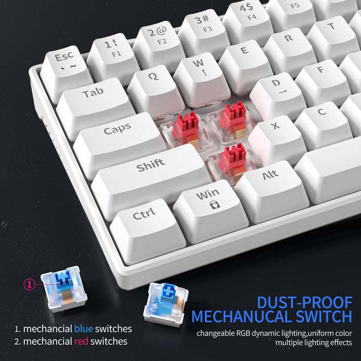 ZA646 60% Keyboard 63 Keys Hot Swappable Green Red Switch Custom Keyca ...